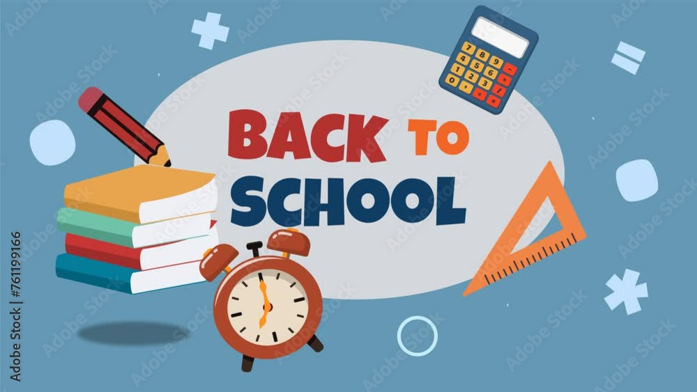 Back to school animation with school equipment motion graphics Stock ...