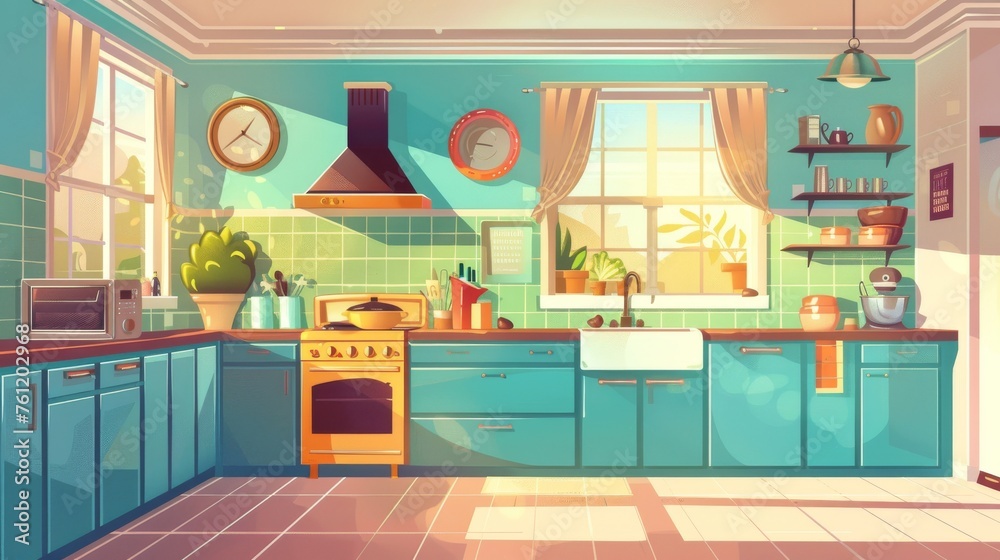 An interior with contemporary furniture and appliances is shown in this ...