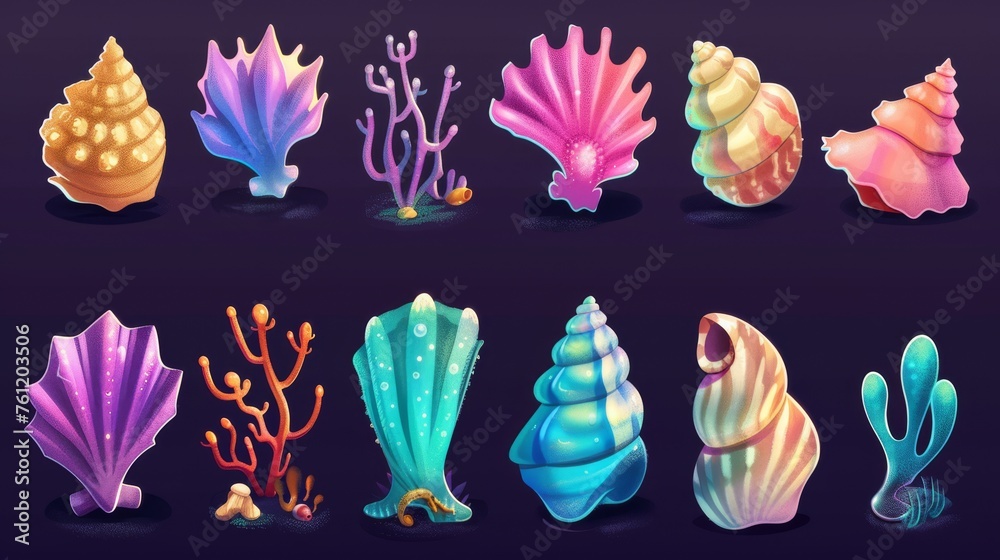Rank Assets For Game Sea Shells Cartoon Set Of Evolution Stages For Game Ui Design Steps Of