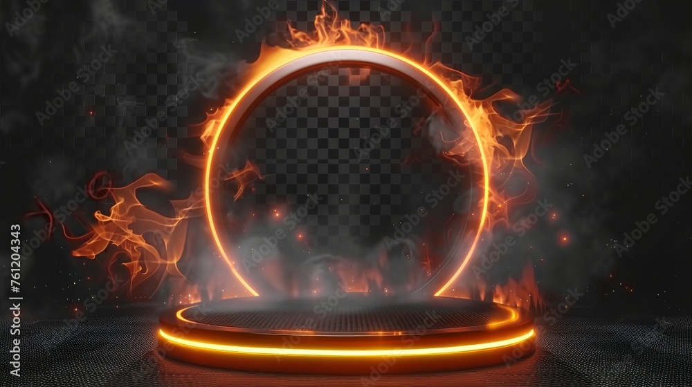 An alien space platform on a futuristic podium with orange light portal ...