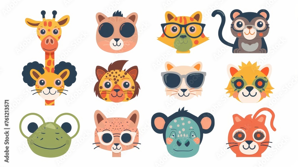 Funny head portraits of cute animal characters. Cool and sassy avatars ...