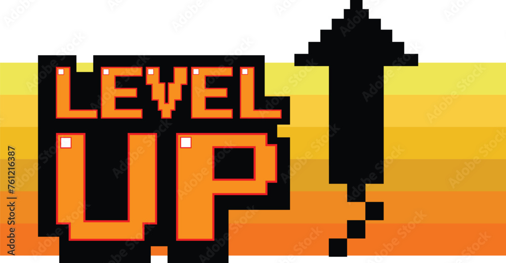 LEVEL UP symbol. pixel art .8 bit game. retro game. for game assets in ...