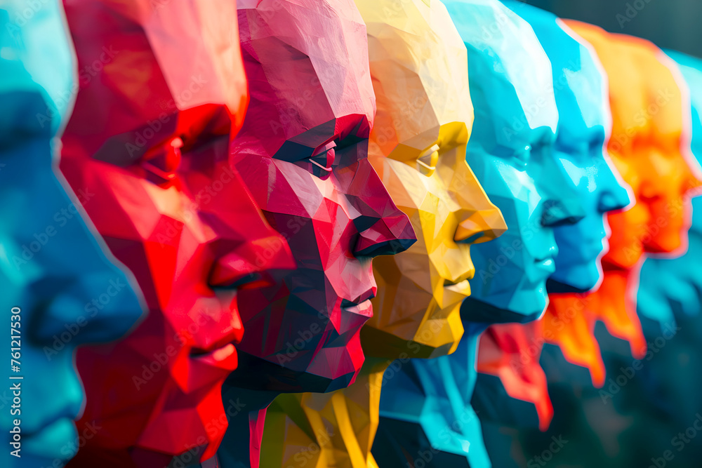 Personality tests, mental health concept. Abstract faces in shades ...