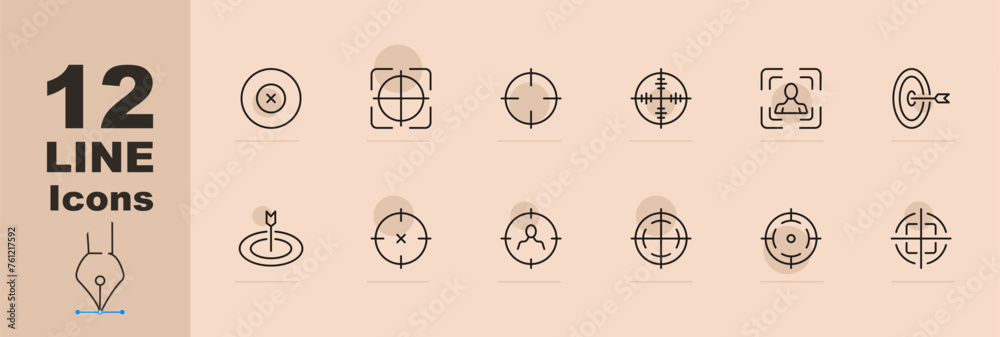 Sight icon set. Target, front sight, sniper, aim, optics, gun, shot ...