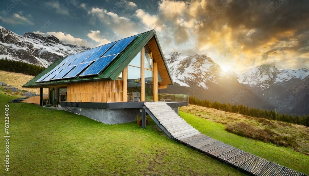 mountain hut in the mountains, New photovoltaic system on the roof of ...