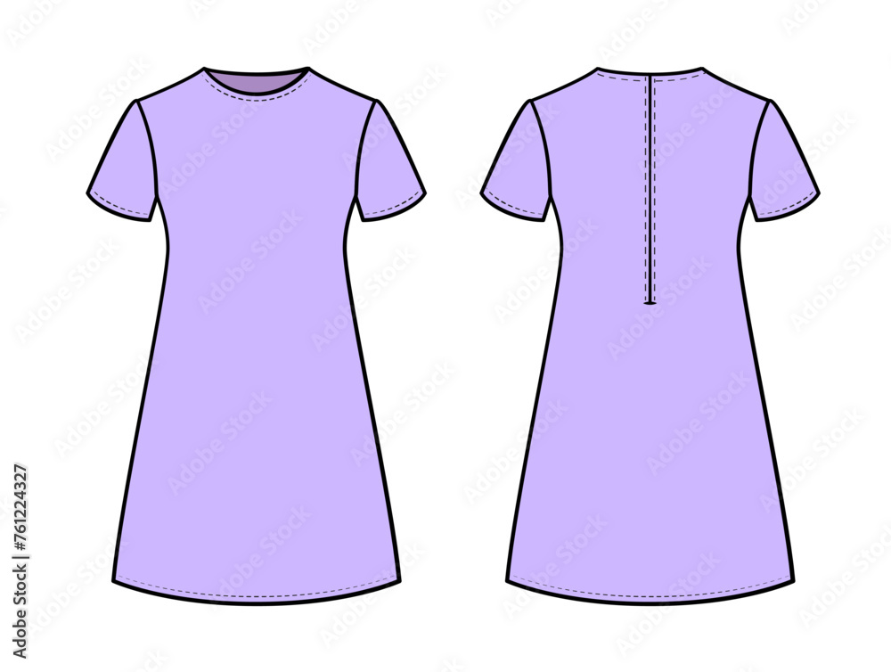 Basic Female Dress Front And Back View Template Flat Sketch Vector Illustration Stock Vector