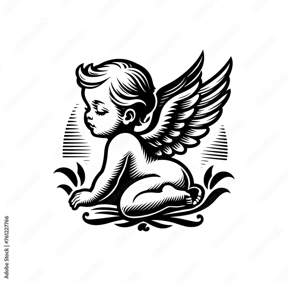 baby angel graphic vector illustration in vintage style for streetwear ...