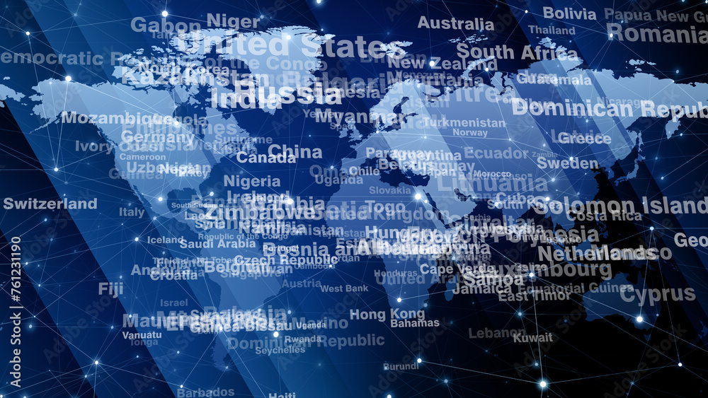 Country names and world map show diverse nations of world in breaking ...