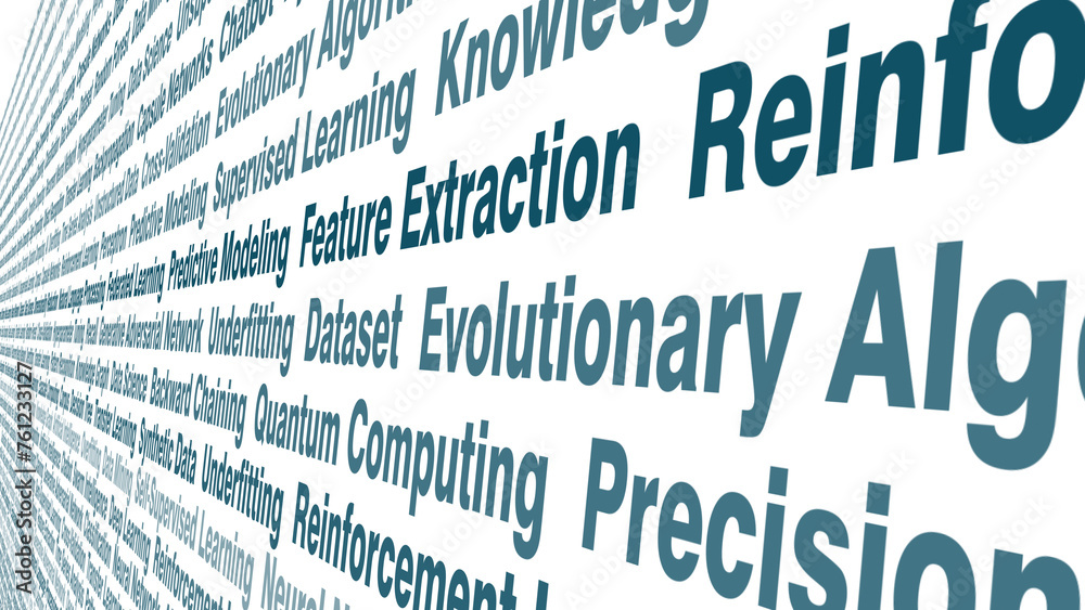 Machine learning with artificial intelligence ai texts on white background using neural network ...