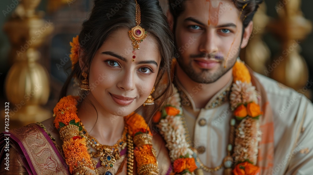 Featuring a smart Indian young couple performing Gudi Padwa Puja in ...