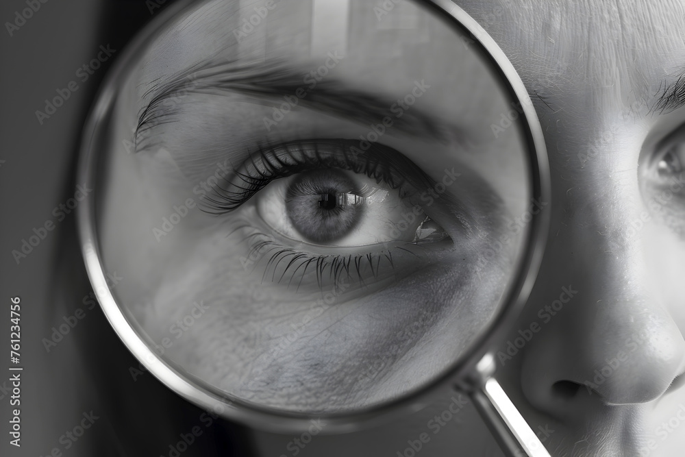 Eye magnified for psychological insight, reflective theme. Magnifying ... Eye magnified for psychological insight, reflective theme. Magnifying ...