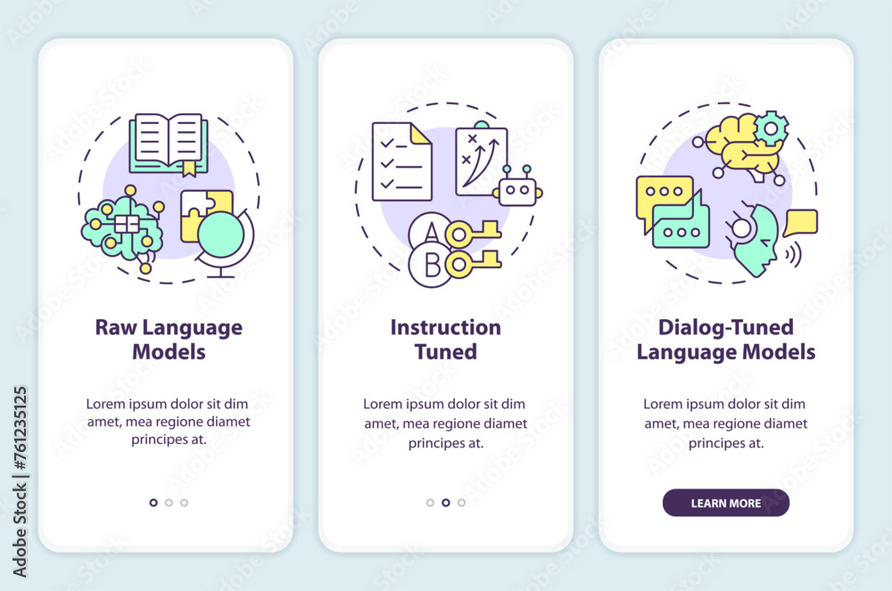 Grafika wektorowa Stock: Large language models types onboarding mobile ... Grafika wektorowa Stock: Large language models types onboarding mobile ...