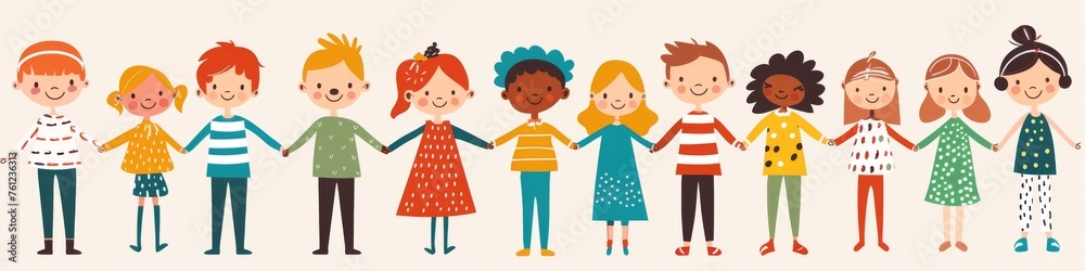 Variety of cartoon vector children in colorful outfits. A diverse group ...