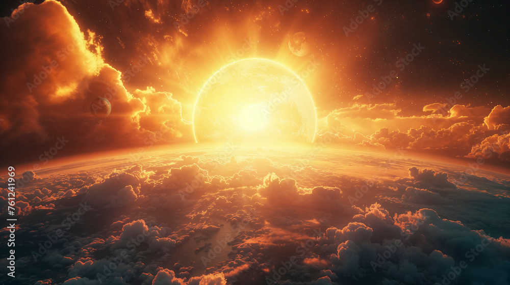 Dramatic portrayal of Earth's creation, with clouds under a radiant ...