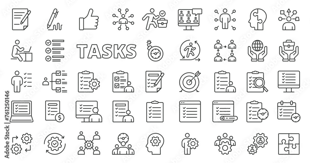 Tasks icons in line design. Tasking, to do, planing, business, duty ...