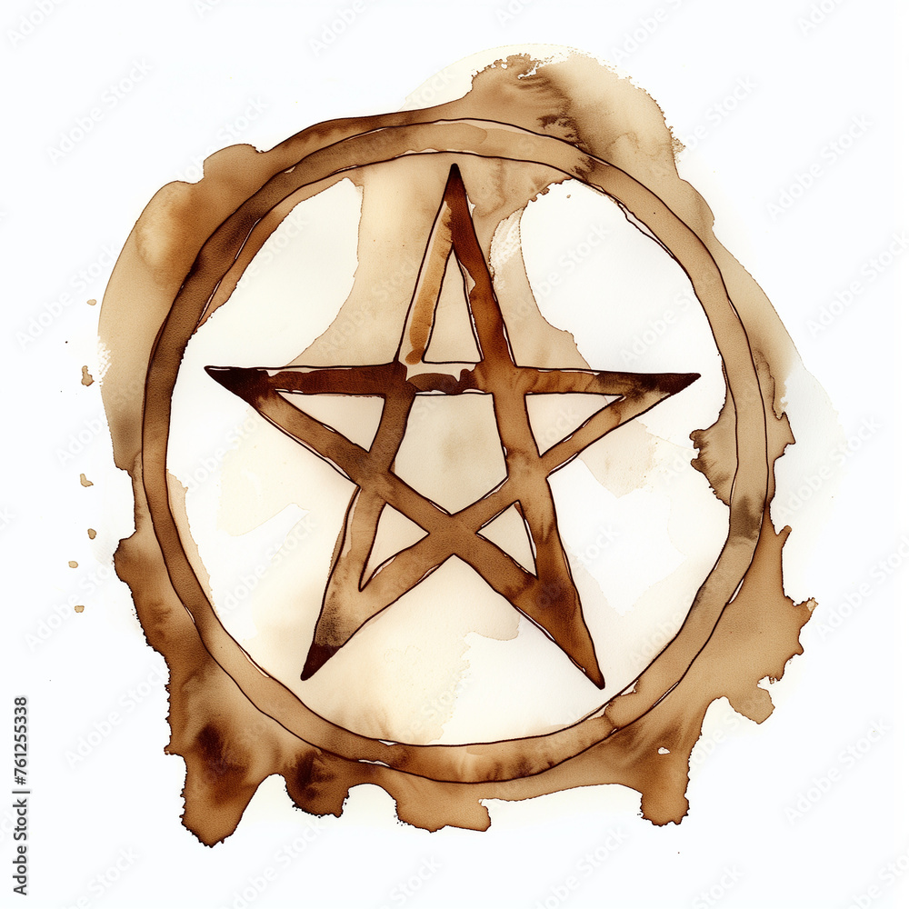 simple flat one dimensional drawing of pentagram shape aquarellist ...
