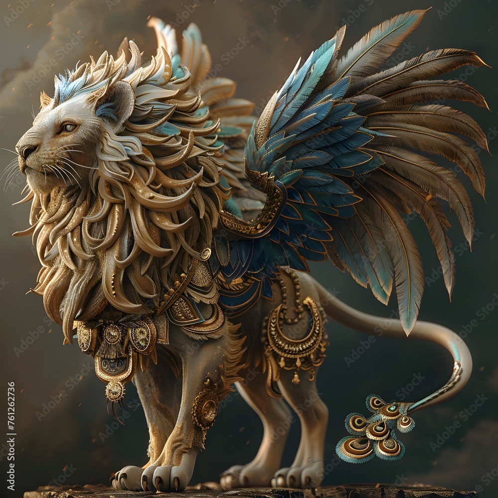 Majestic Mythical Composite Creature with Leonine, Avian, and Plumed ...