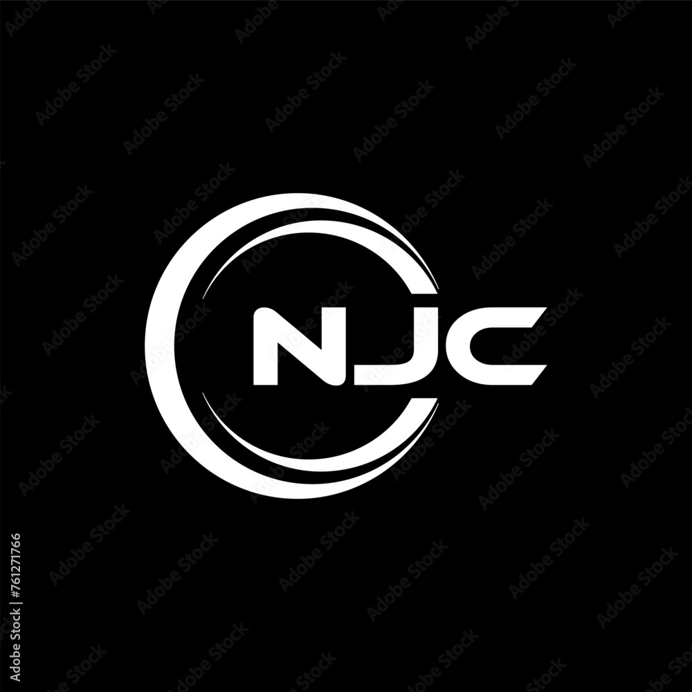 NJC letter logo design with black background in illustrator, cube logo ...