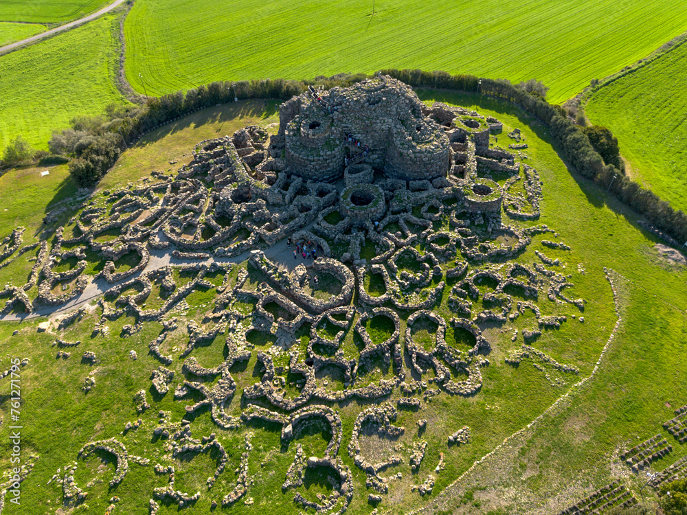 Aerial view with drone of the Nuragic archaeological complex of Su ...