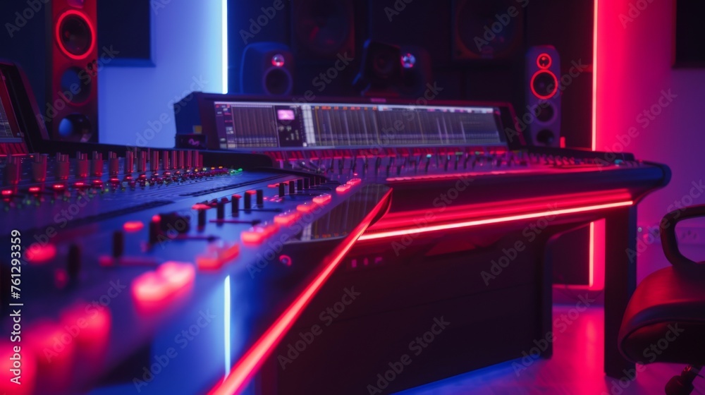 Audio mixing console. Contemporary control desk in a music recording ...