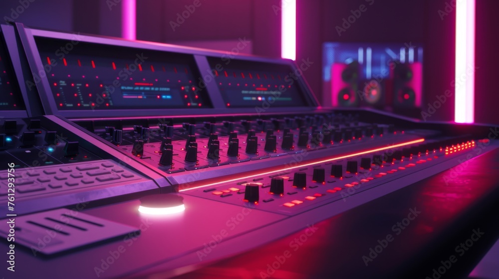 Audio mixing console. Contemporary control desk in a music recording ...