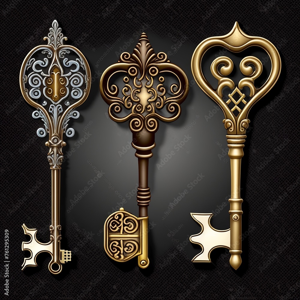 set of modern keys on transparent background golden key ornate ...