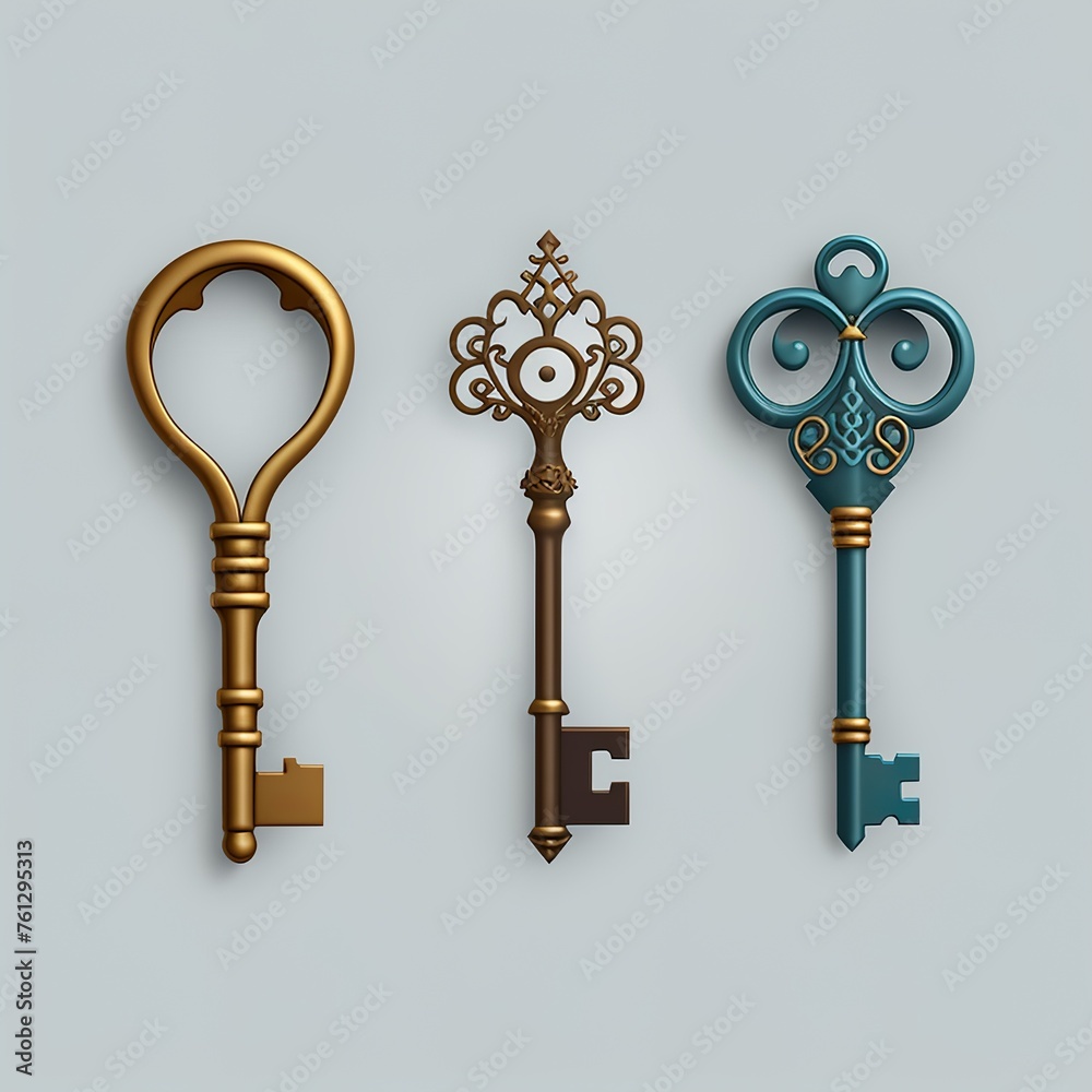 set of modern keys on transparent background golden key ornate ...