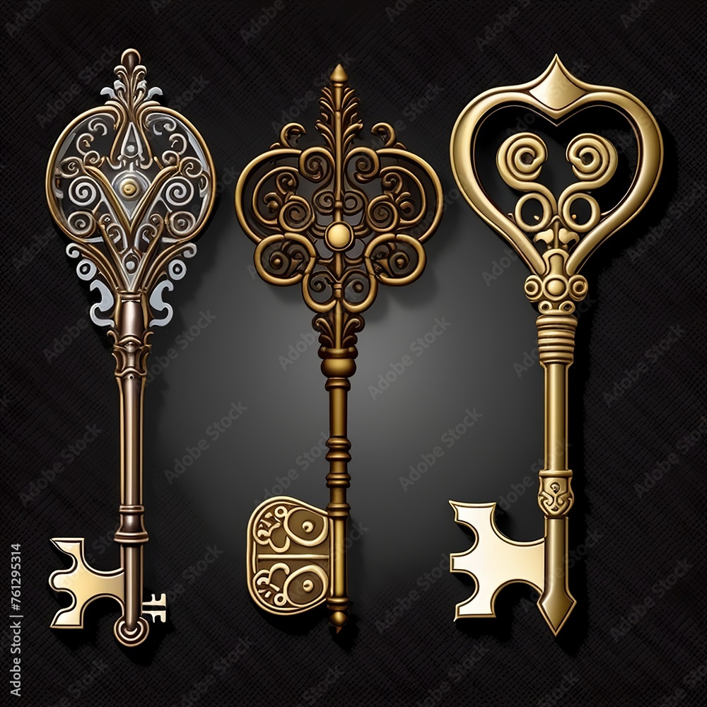set of modern keys on transparent background golden key ornate ...