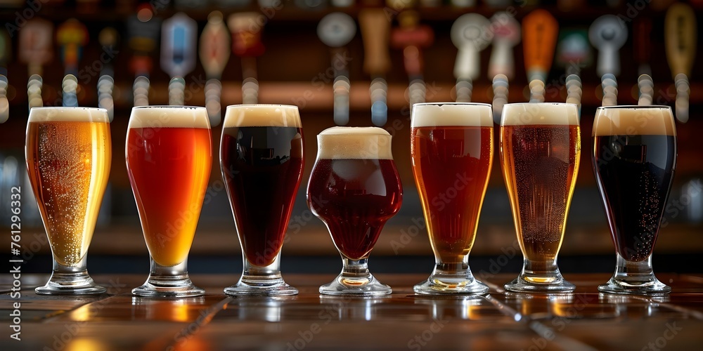Different Types of Draught Beers Showcased in Six Glasses at a Pub ...