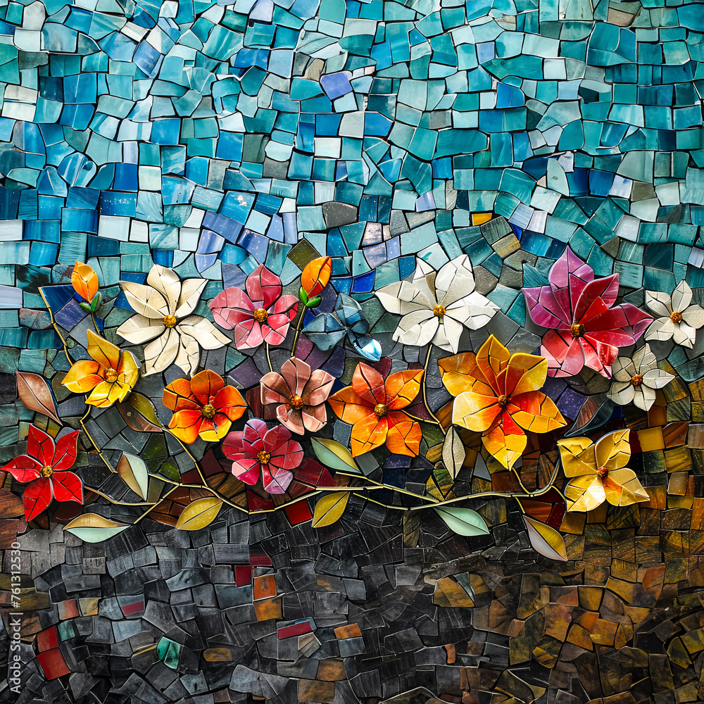 Broken Glass Flowers. Generated Image. An abstract digital rendering of ...