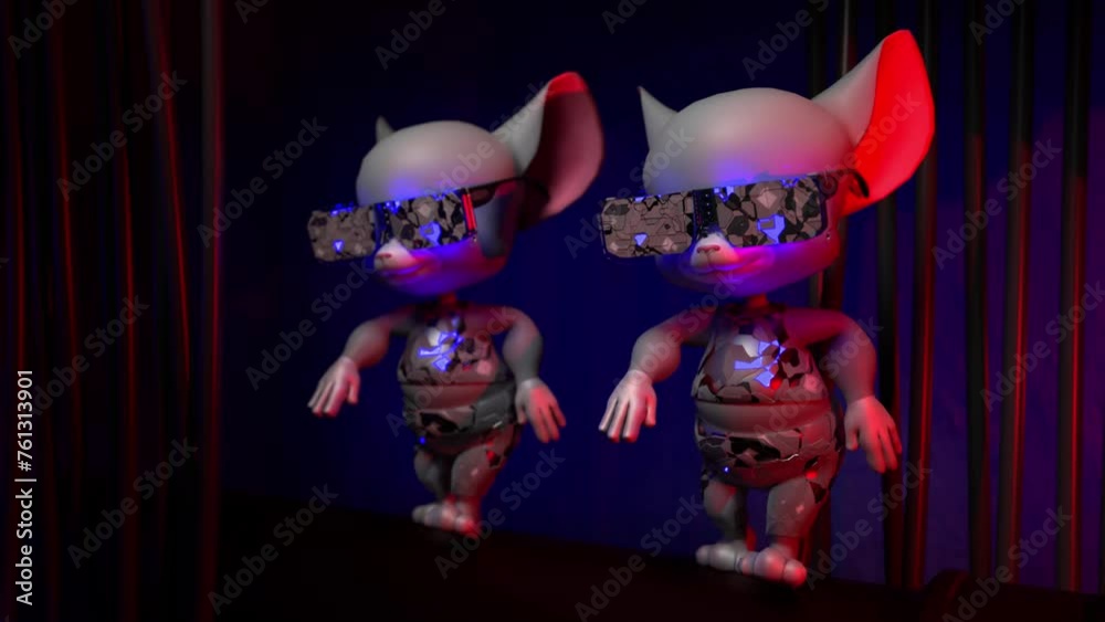 cyber mice dancing hip-hop and disco, background for music, dark ...