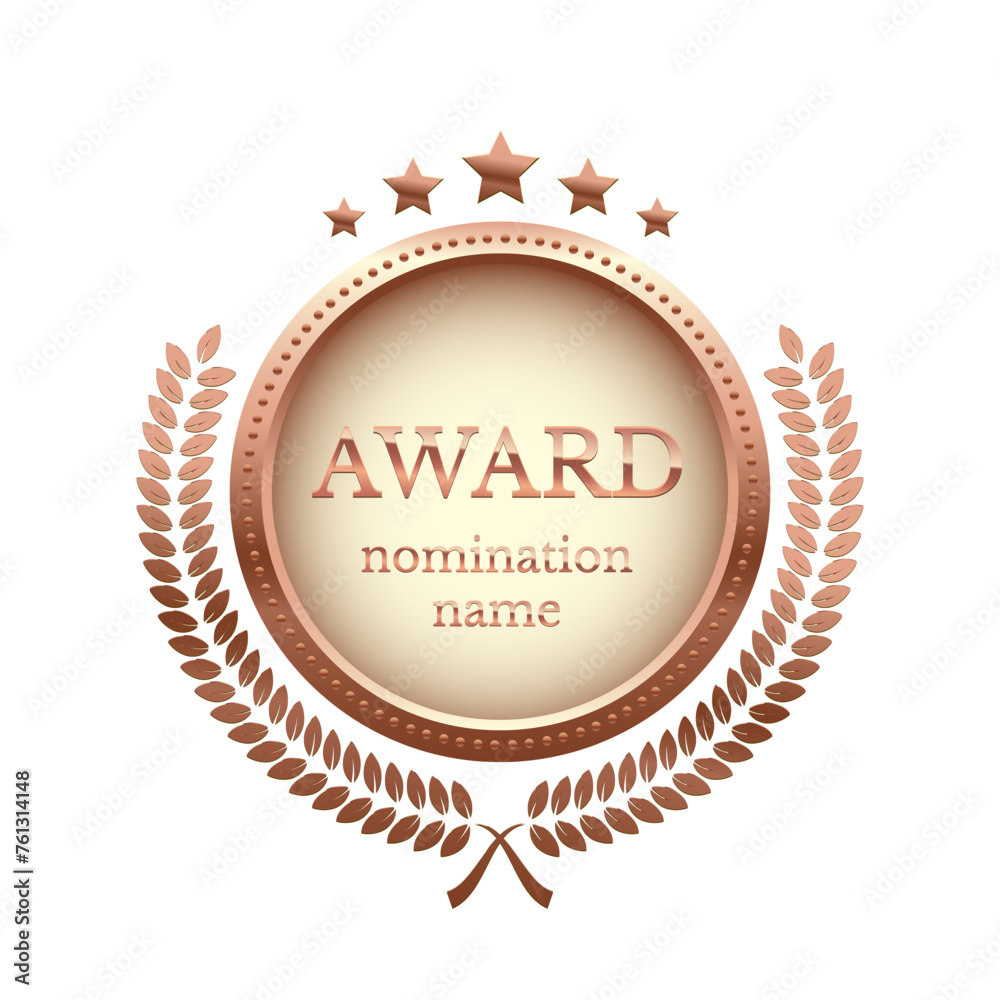 Bronze medal for third place with laurel wreath, stars and text Award ...