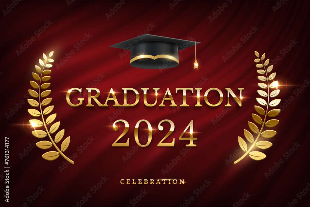 2024 graduation ceremony banner. Award concept with academic hat ...