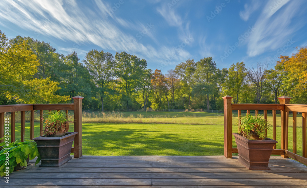 Beautiful garden with seating and lush greenery, captured from the ...