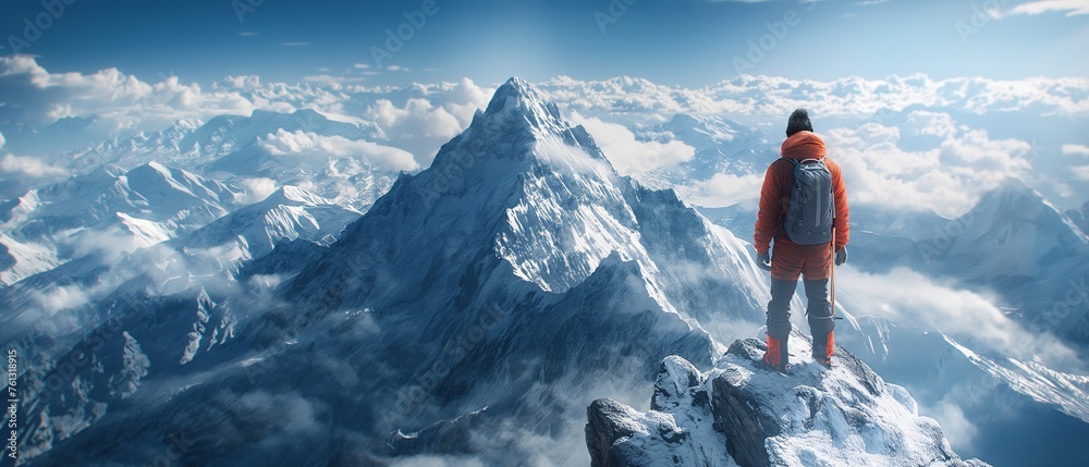Adventurous soul conquering snow peaks, illustrating the passion for ...
