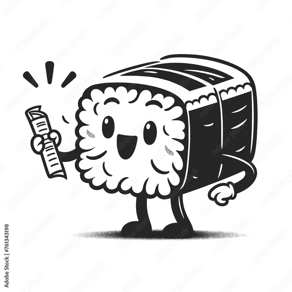 Adorable animated sushi roll character holding chopsticks engraving ...
