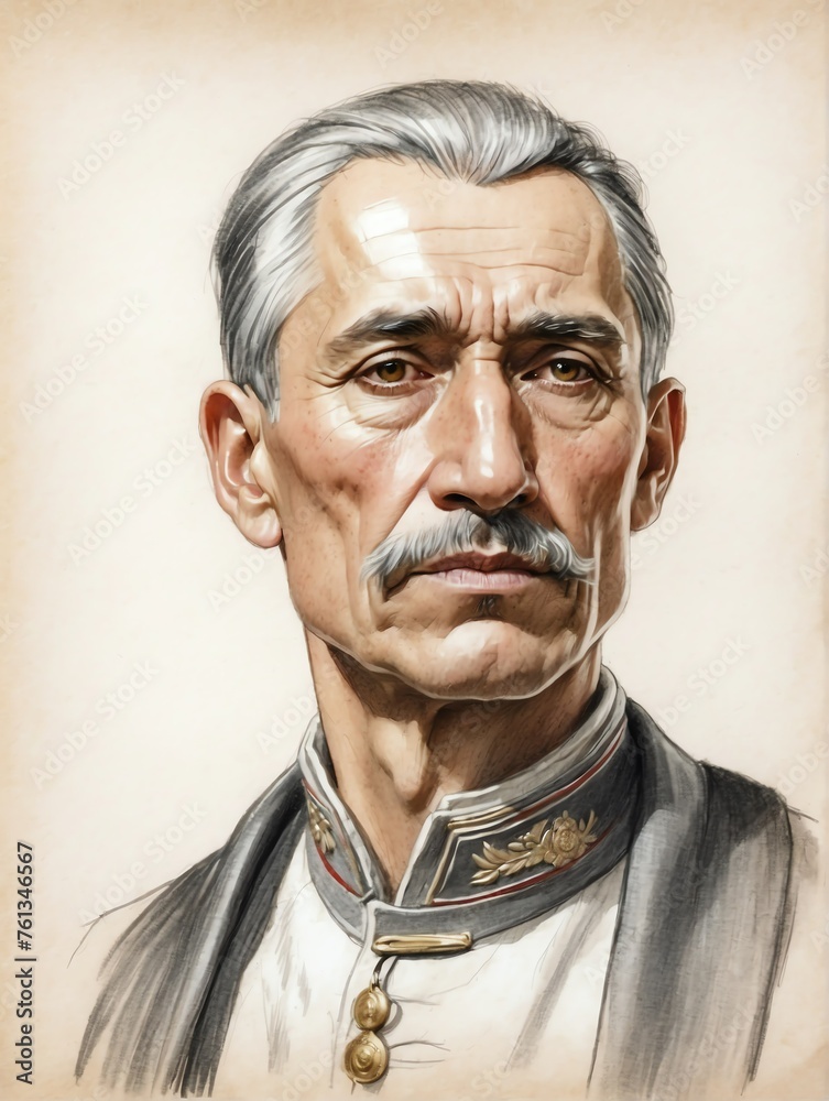 A typical citizen man of russian empire hand drawn sketch portrait on ...
