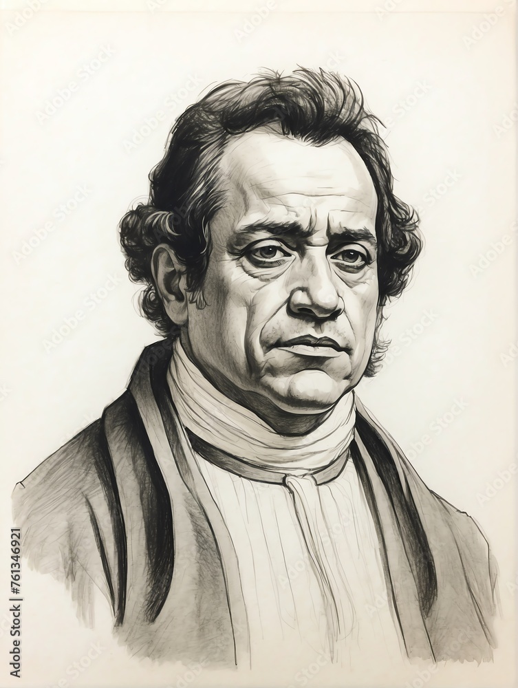 Francisco Goya hand drawn sketch portrait on plain white background ...