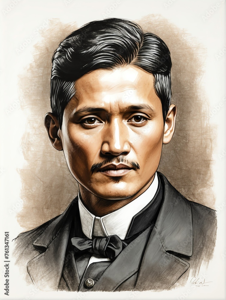 Jose Rizal hand drawn sketch portrait on plain white background from ...
