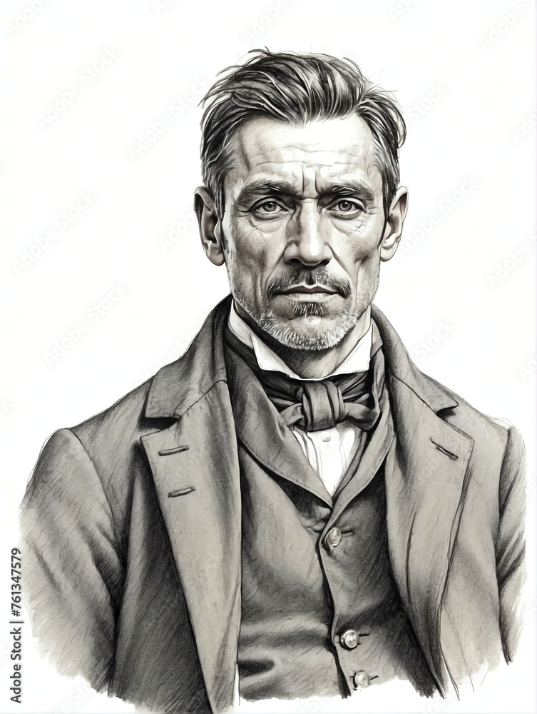 Typical traditional man of great britain hand drawn sketch portrait on ...