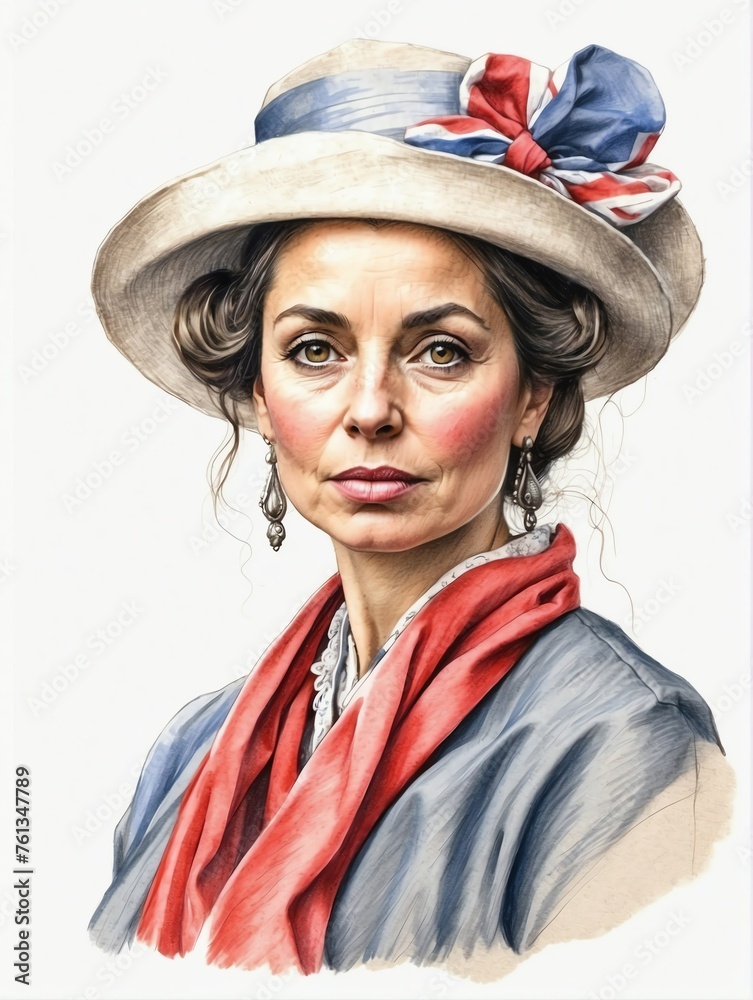 Typical traditional woman of great britain hand drawn sketch portrait ...