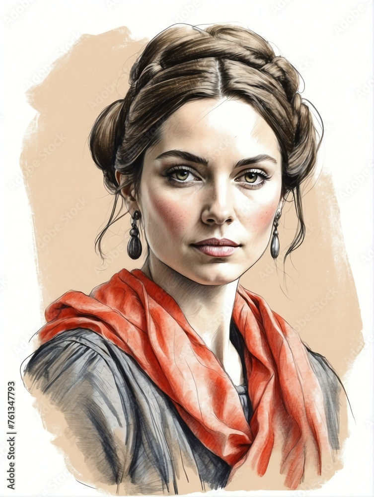 Typical traditional woman of great britain hand drawn sketch portrait ...