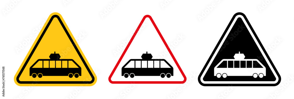 Cable bus Street Safety Indicator. Tramway Crossing Caution Sign. Urban ...