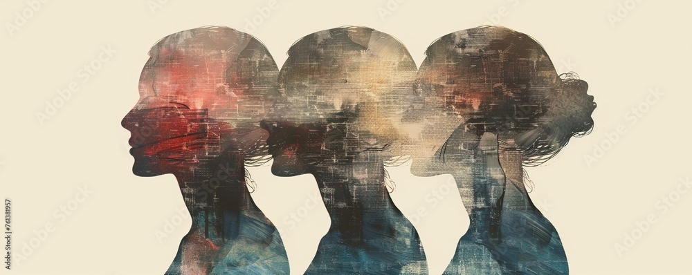 Extra-wide people Illustration of overlapping head profiles Stock Photo ...