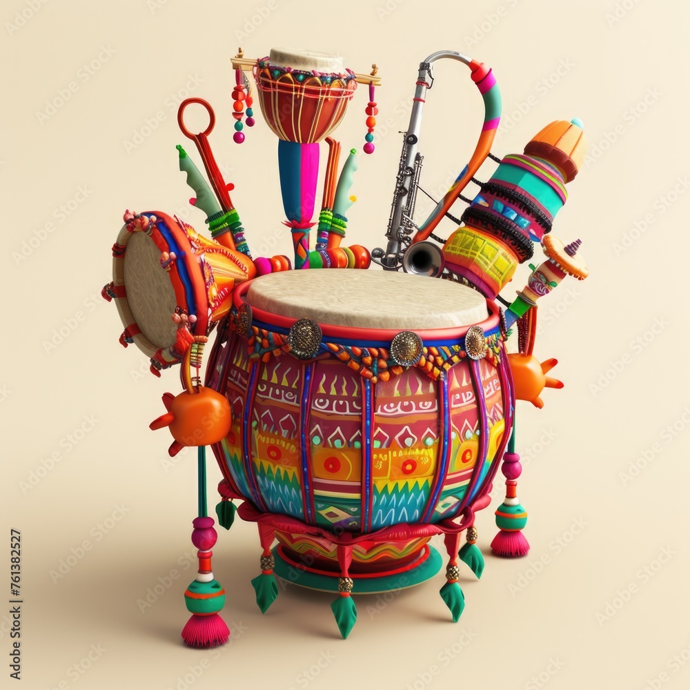 a unique and eye-catching drum set, adorned with colorful decorations ...