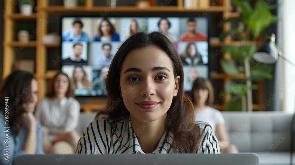 Virtual Meeting Video Conference. A vibrant grid of diverse individuals ...