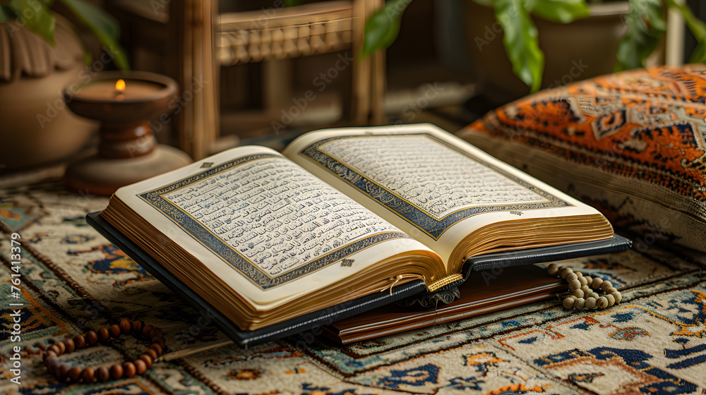 Islamic concept - The Holy Al Quran with written Arabic calligraphy ...