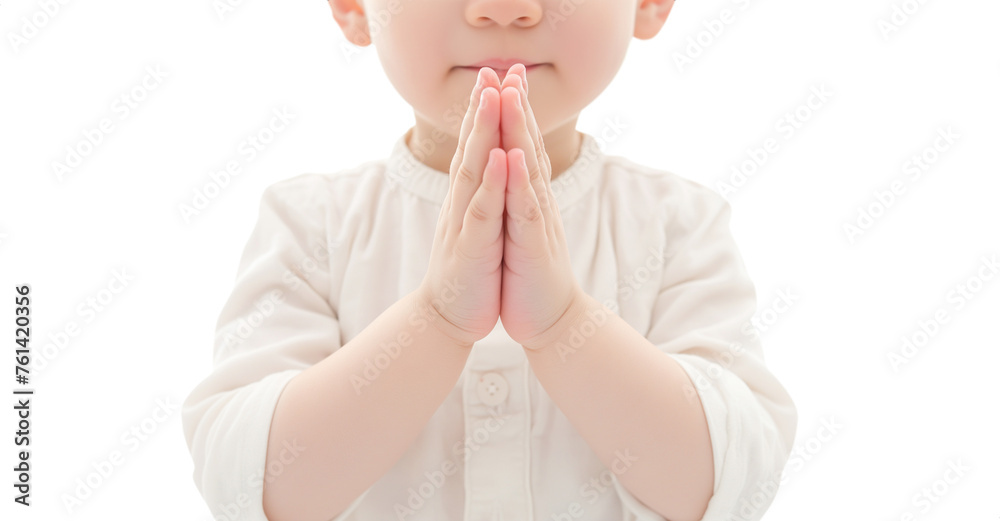 Cute kid with Praying hands pose. Transparent background PNG. Clasped hands in prayer. Religious ...