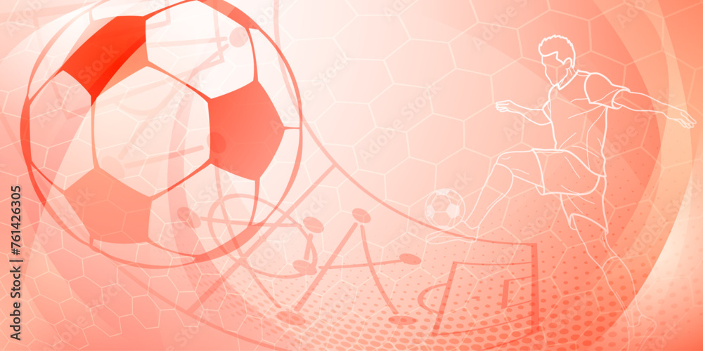 Football themed background in red tones with abstract dots, meshes and ...