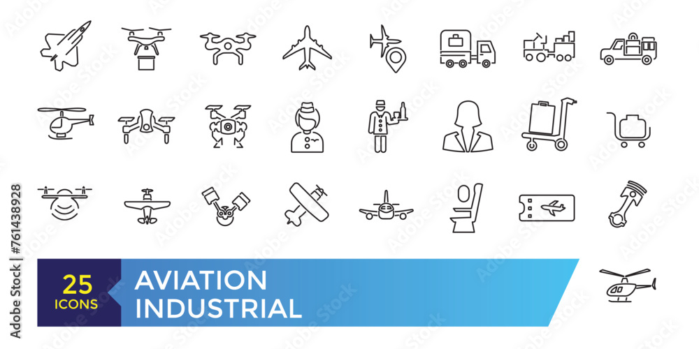 Aviation and Aircraft outline icon set with flight plane editable ...